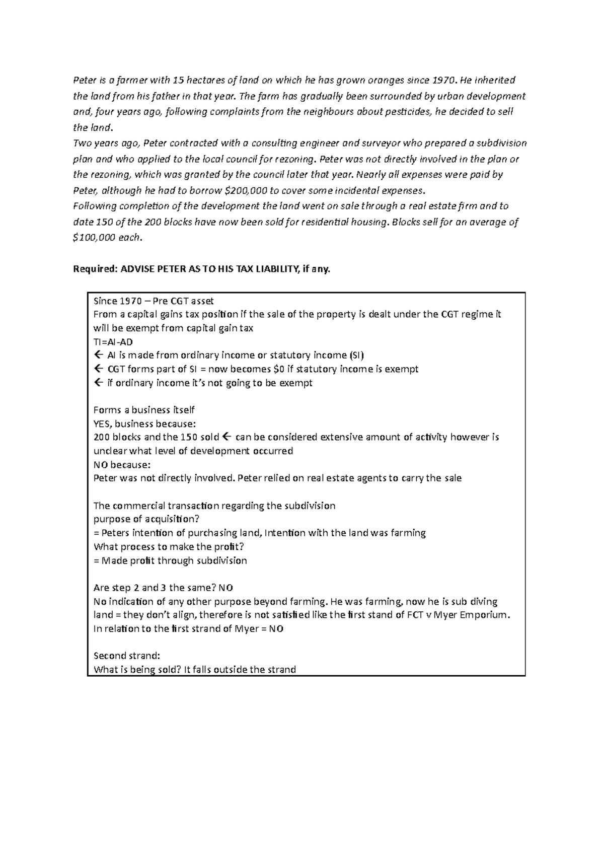 Week 3 - Tax Liability - Peter is a farmer with 15 hectares of land on ...