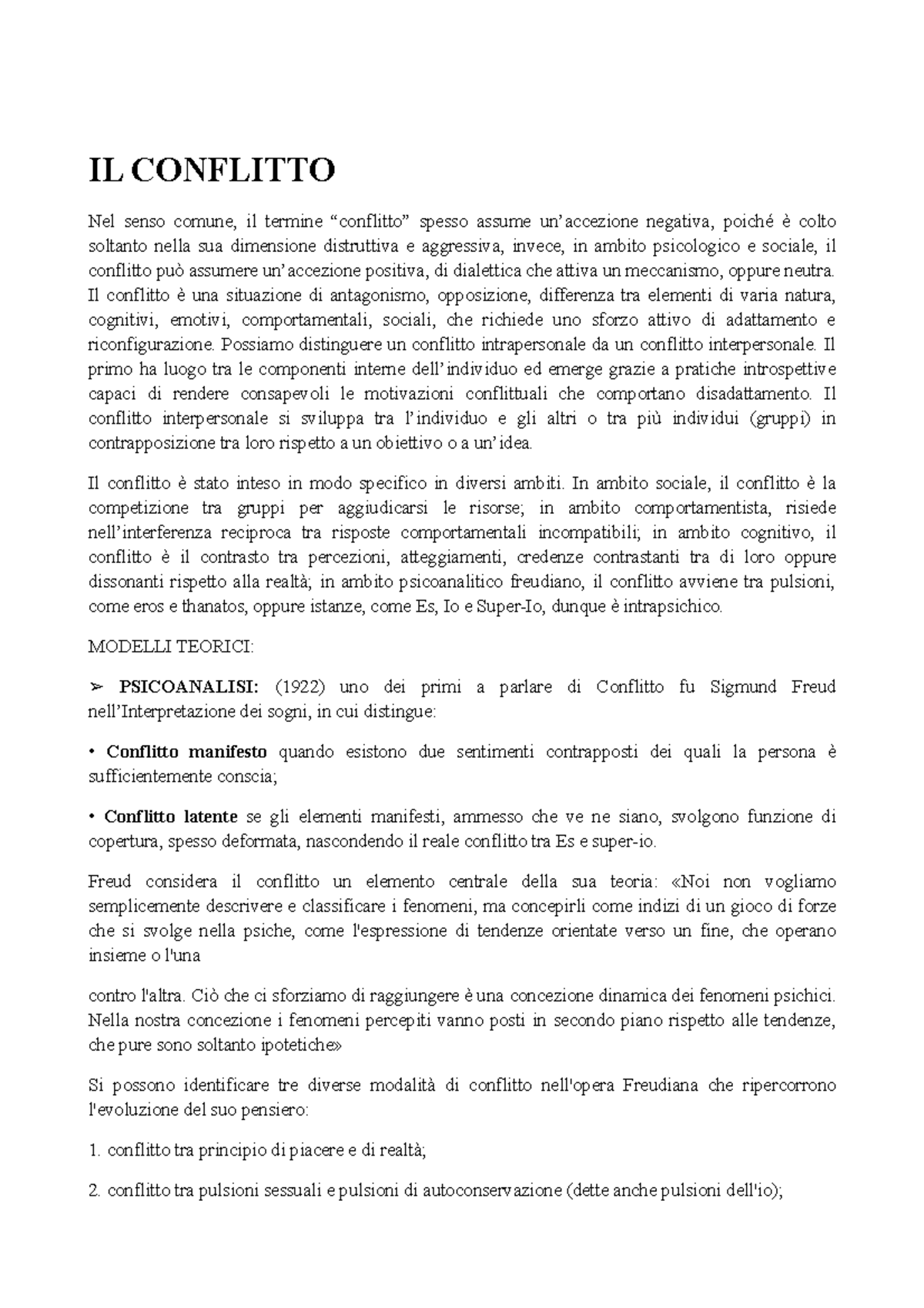 IL Conflitto - riassunto tema eds - IL CONFLITTO Nel senso comune, il ...