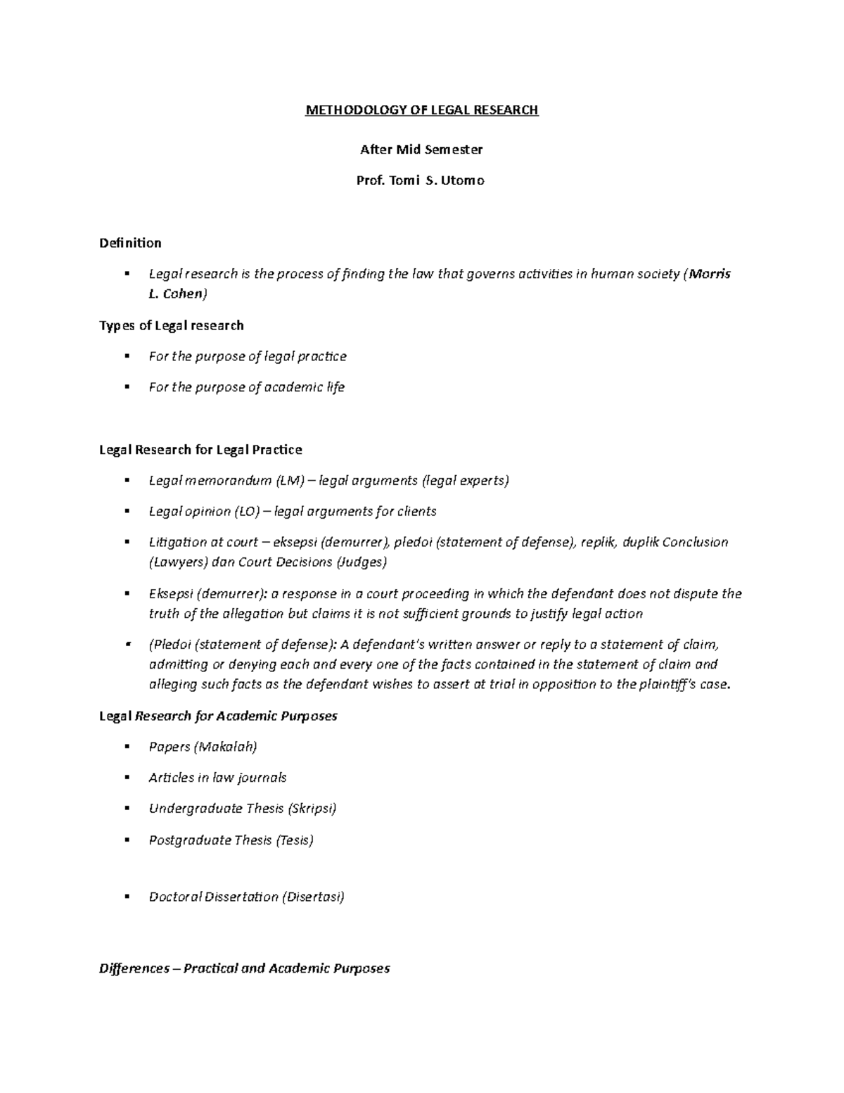 Methodology OF Legal Research Lecture NOTE - METHODOLOGY OF LEGAL ...