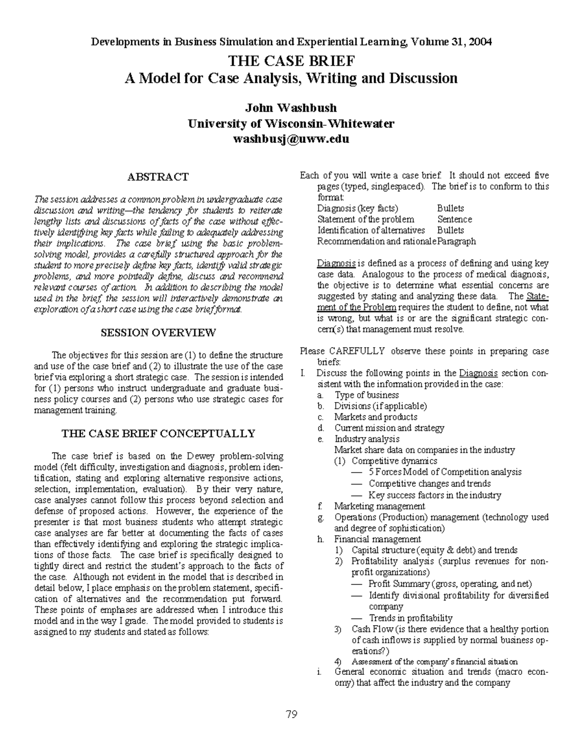 Guide to Case Analysis - For your guidance - THE CASE BRIEF A Model for ...