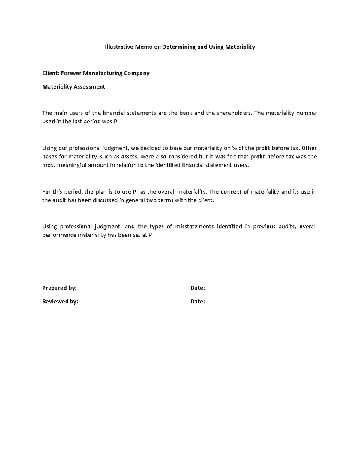 Illustrative Memo on Determining and Using Materiality - Copy ...