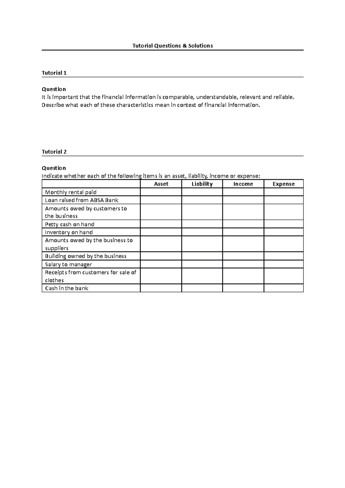 Tutorial Questions Solutions - Tutorial Questions & Solutions Tutorial ...