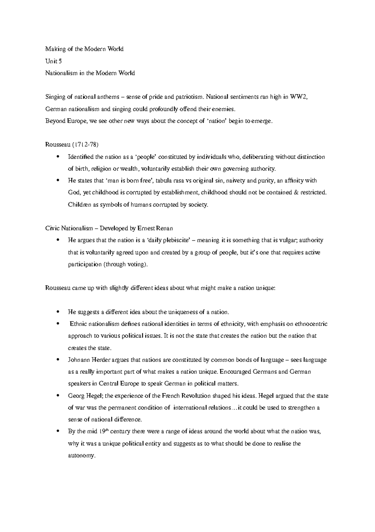 Week 10 - nationalism - Making of the Modern World Unit 5 Nationalism ...