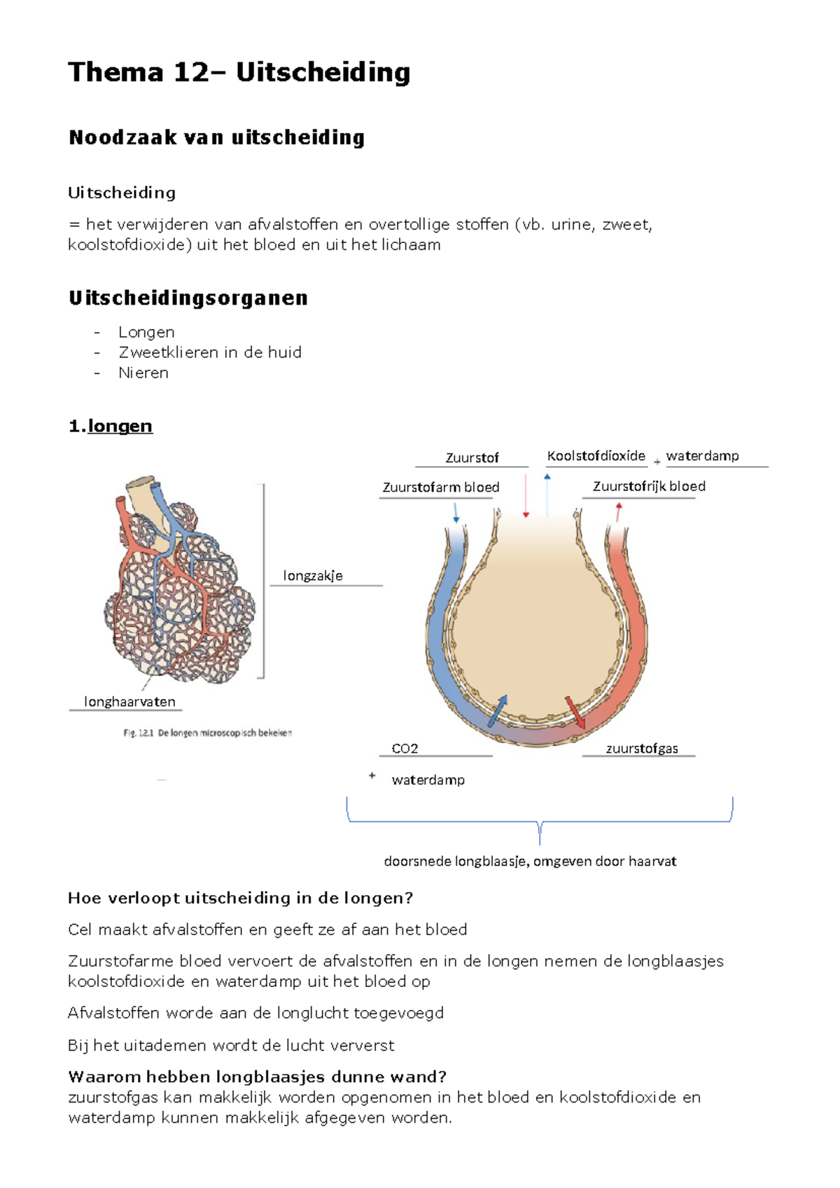 Thema 12 Uitscheiding - Thema 12– Uitscheiding Noodzaak van ...