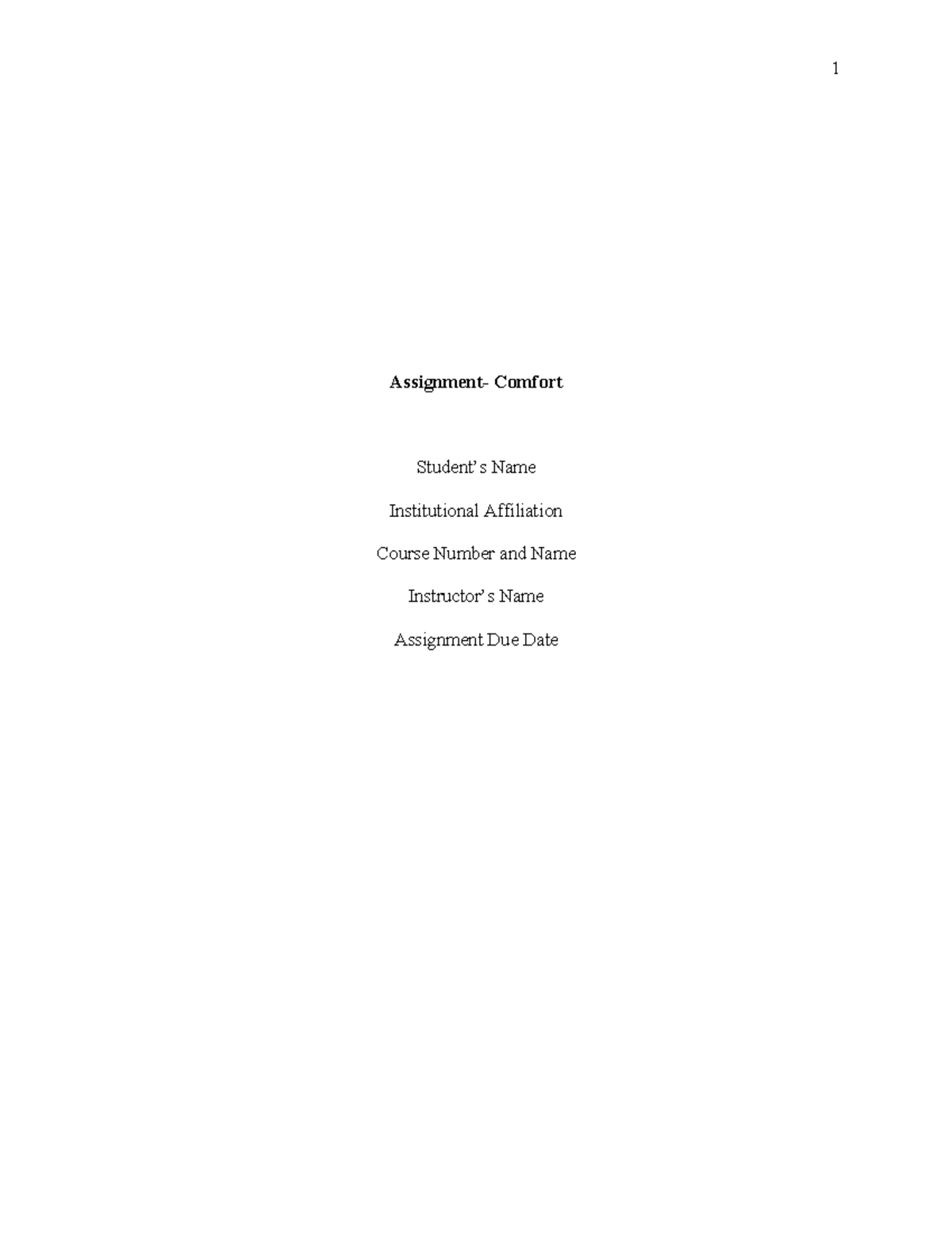 Order 4350716-APA-Assignment - Assignment- Comfort Student’s Name ...