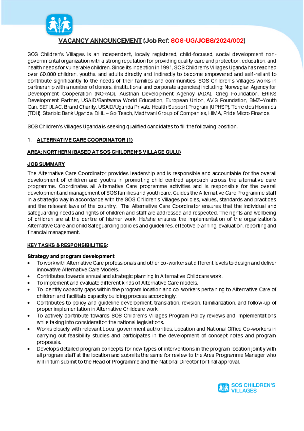 SOS Jobs 9th February 2024 - VACANCY ANNOUNCEMENT (Job Ref: SOS-UG/JOBS ...