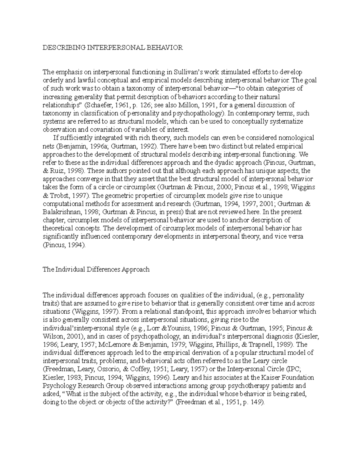 Describing Interpersonal Behavior - The goal of such work was to obtain ...