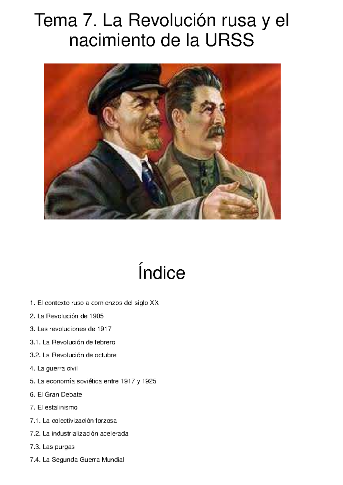 Tema 7 - Poca calidad - Tema 7. La Revolución rusa y el nacimiento de la URSS Índice 1. El ...