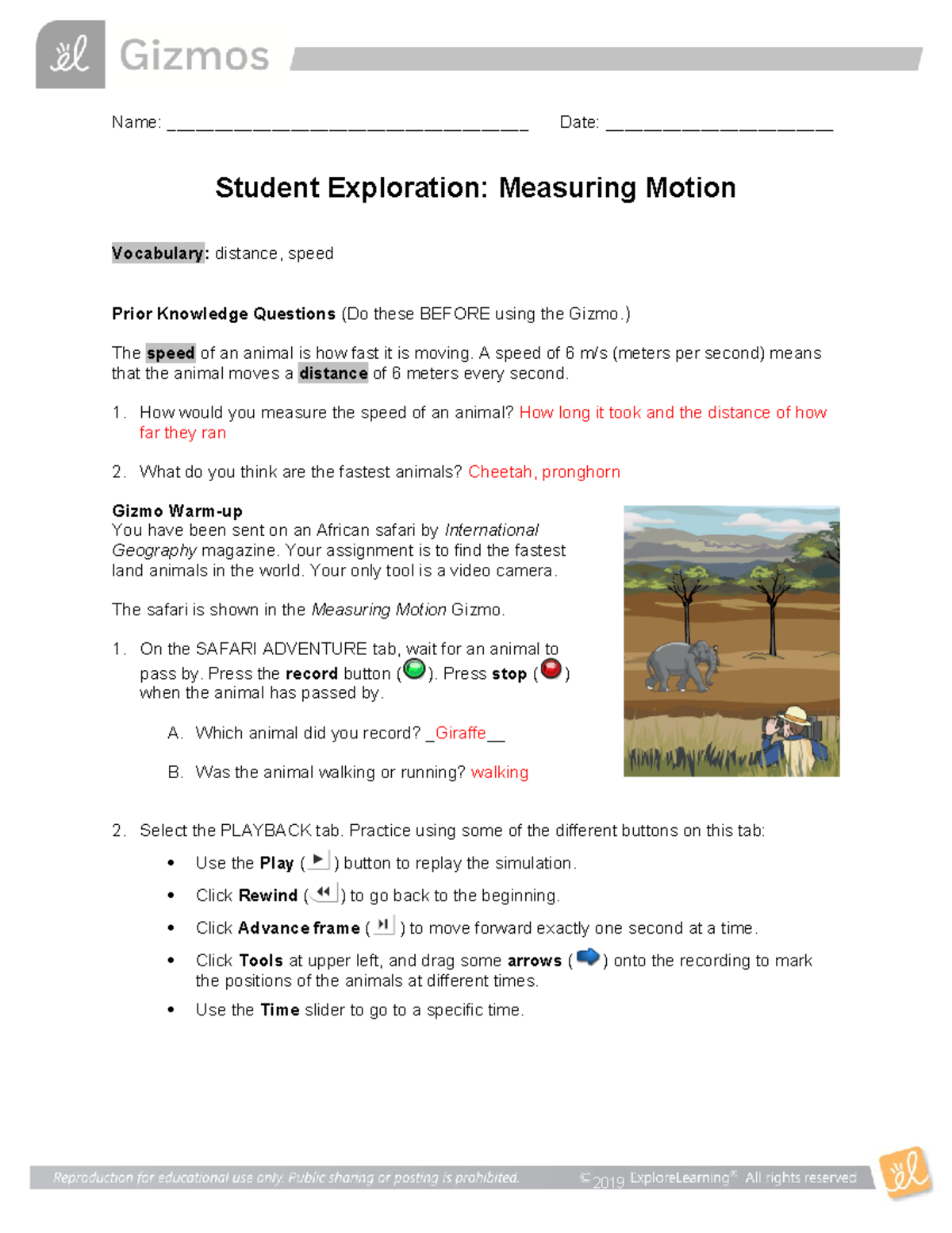 Unit 1 Measuring Motion Student Explorer Gizmo-1 - 2019 Name