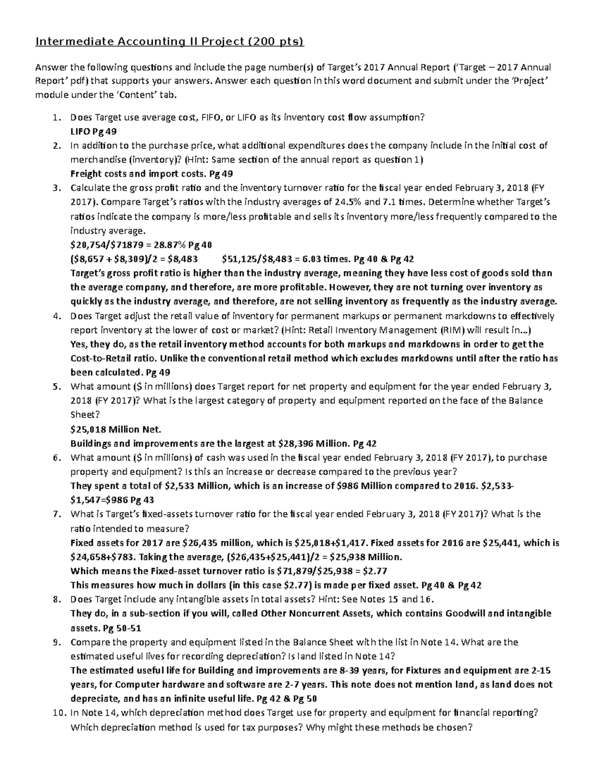 Intermediate Accounting II Project - Answer each question in this word document and submit under ...