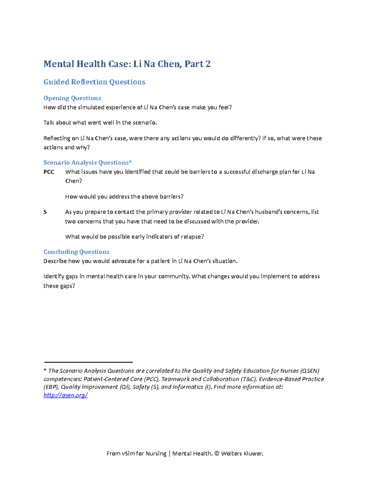 Mental Health Li Na Chen Part 2 GRQ - Mental Health Case: Li Na Chen, Part 2 Guided Reflection ...