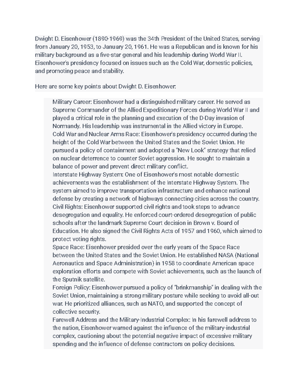 Dwight D. Eisenhower - Dwight D. Eisenhower (1890-1969) was the 34th ...