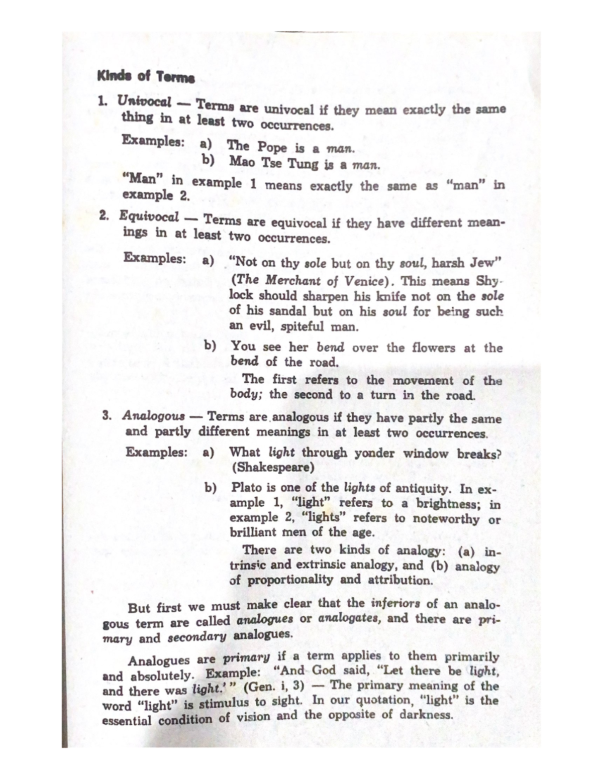 Topic Kinds of Terms - Kinds of Terms 1. Univocal 1 Terms are univocal ...