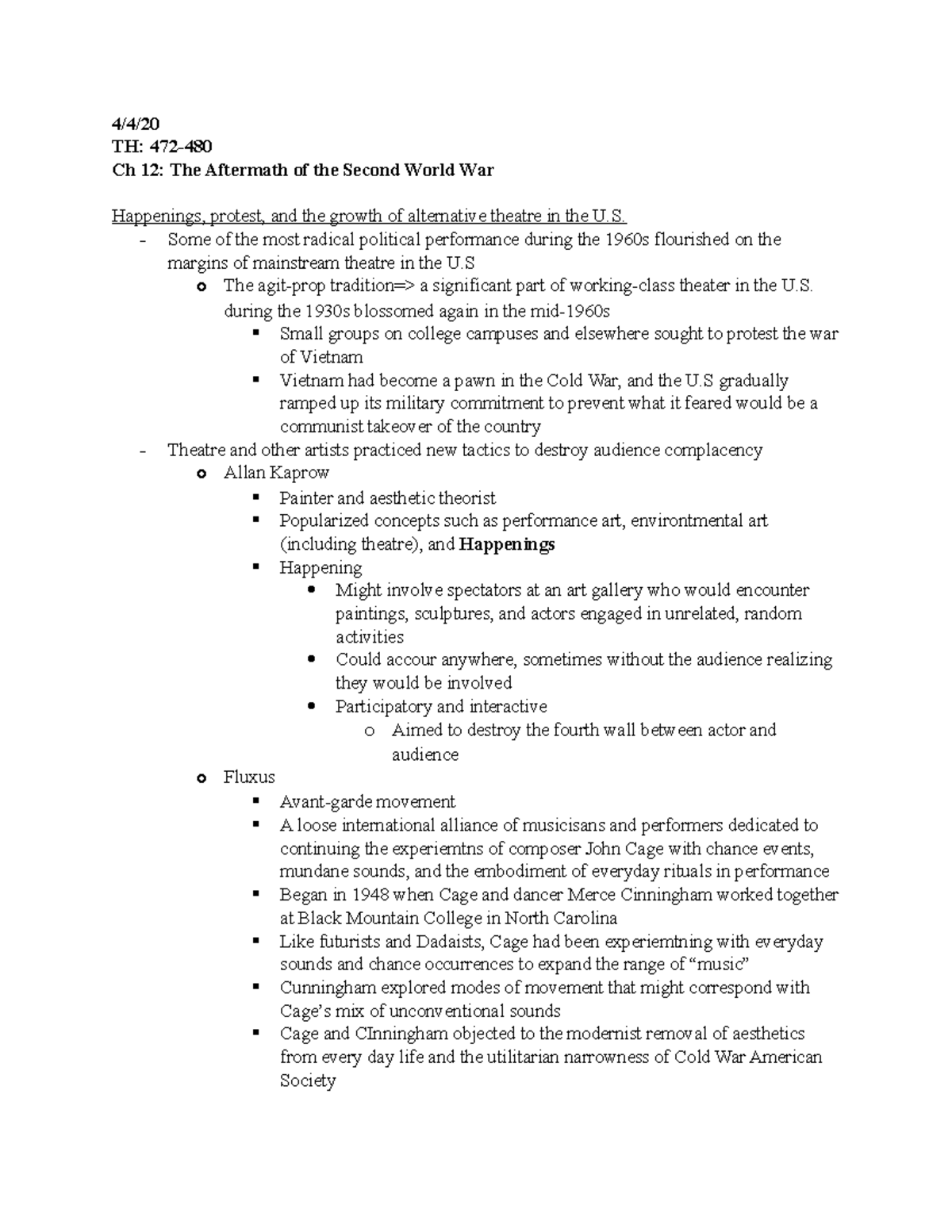 PMC reading notes week 10 (quiz 4) - 4/4/ TH: 472- Ch 12: The Aftermath ...