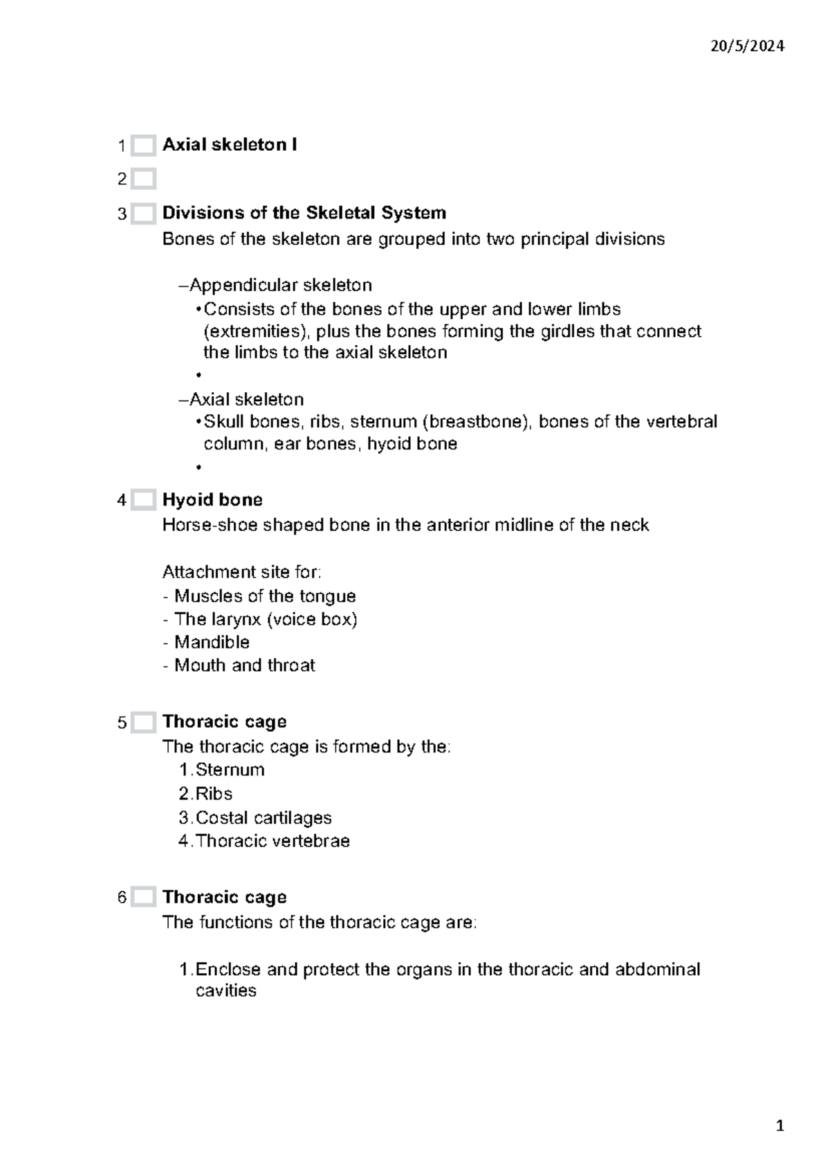 Lecture 7 & 8 - Axial skeleton & Muscles I JK - 20/5/ Axial skeleton I ...