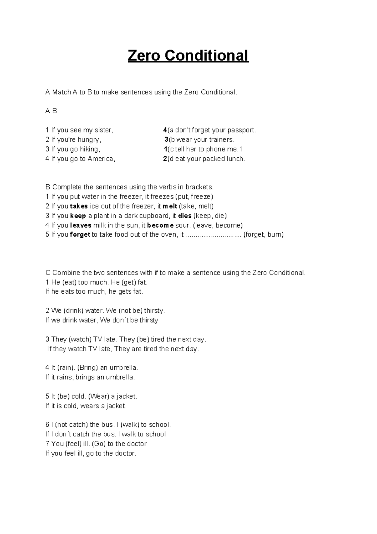Zero Conditional - bdvyvgd - Zero Conditional A Match A to B to make ...