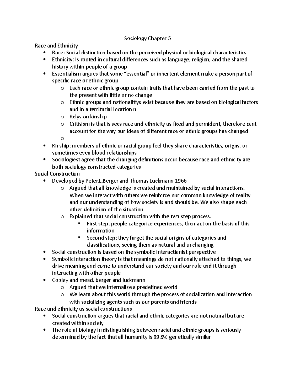 Sociology Chapter 5 - notes - Sociology Chapter 5 Race and Ethnicity ...