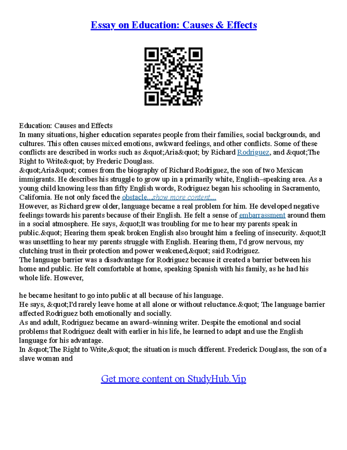 Cause Effect Essay Examples - Essay on Education: Causes & Effects ...