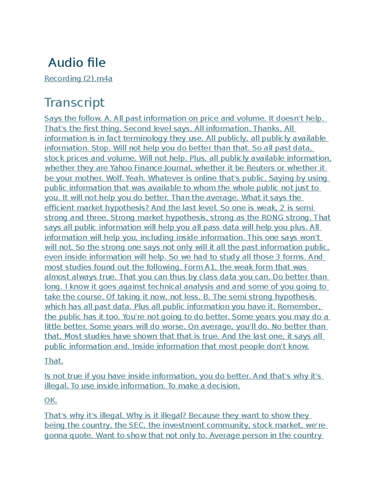 Audio for edward malca fin 3710 review class 2nd exam - Audio file Recording (2).m4a Transcript ...