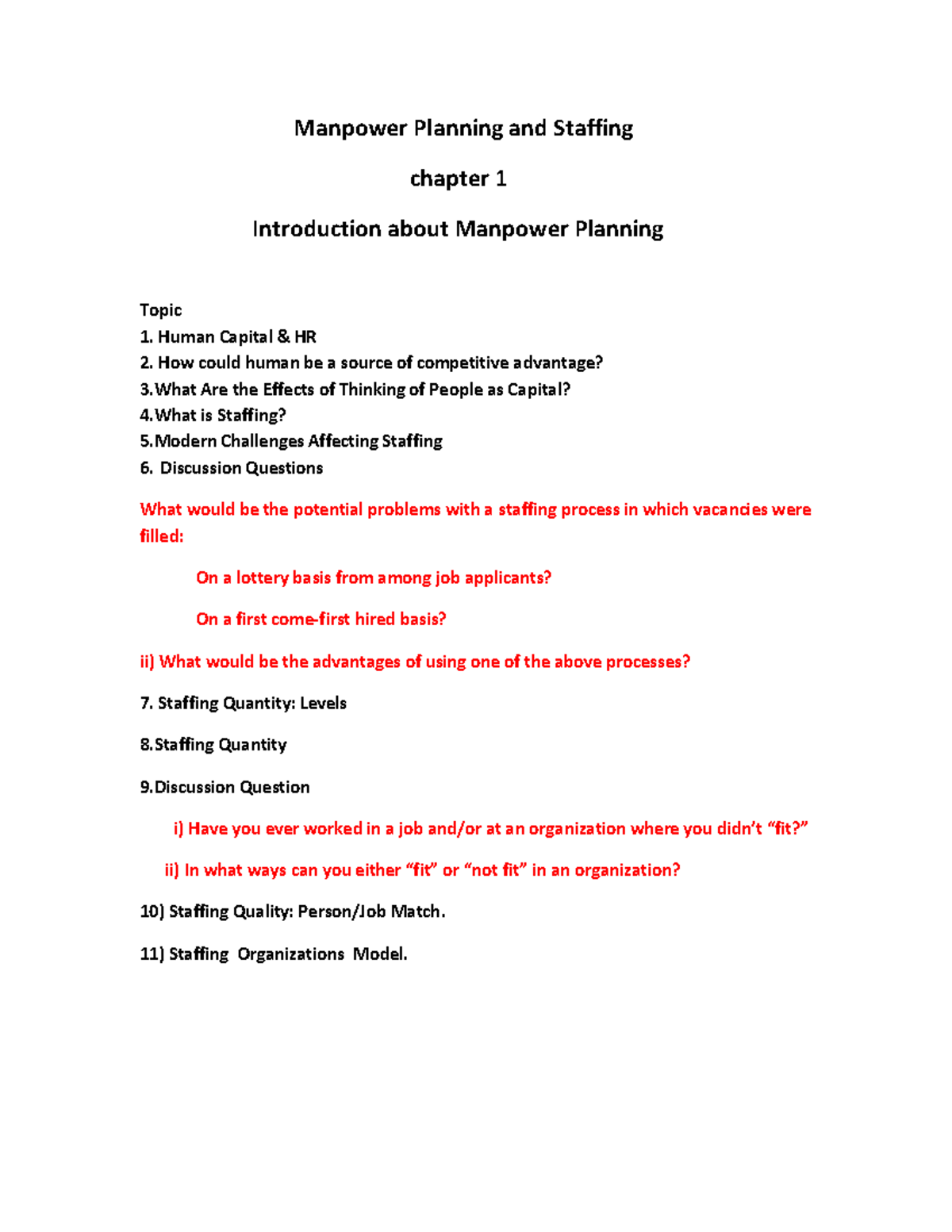 Manpower Planning and Staffing- chapter 1 - Manpower Planning and Staffing chapter 1 ...
