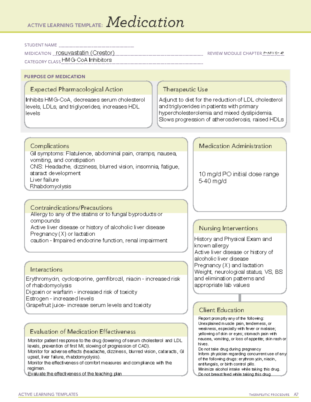 Rosuvastatin (Crestor) - ACTIVE LEARNING TEMPLATES THERAPEUTIC ...