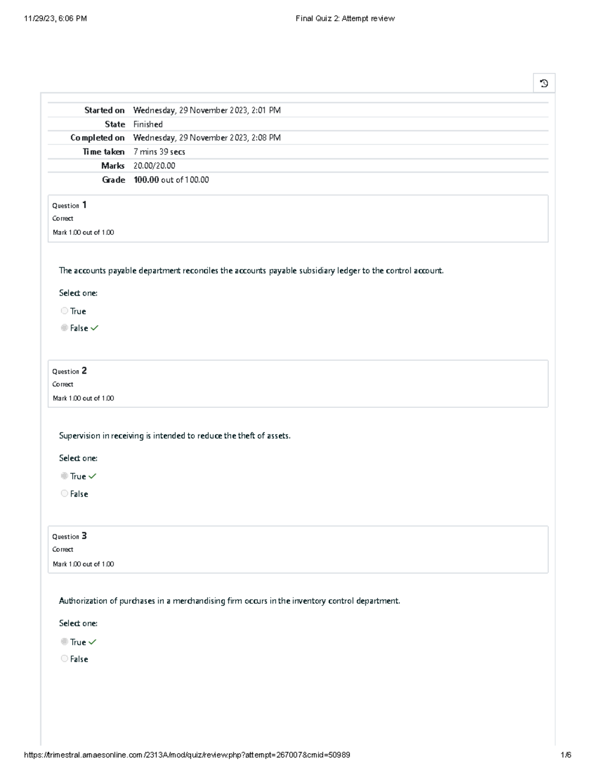 Final Quiz 2 Attempt review CIS environment - Started on Wednesday, 29 ...
