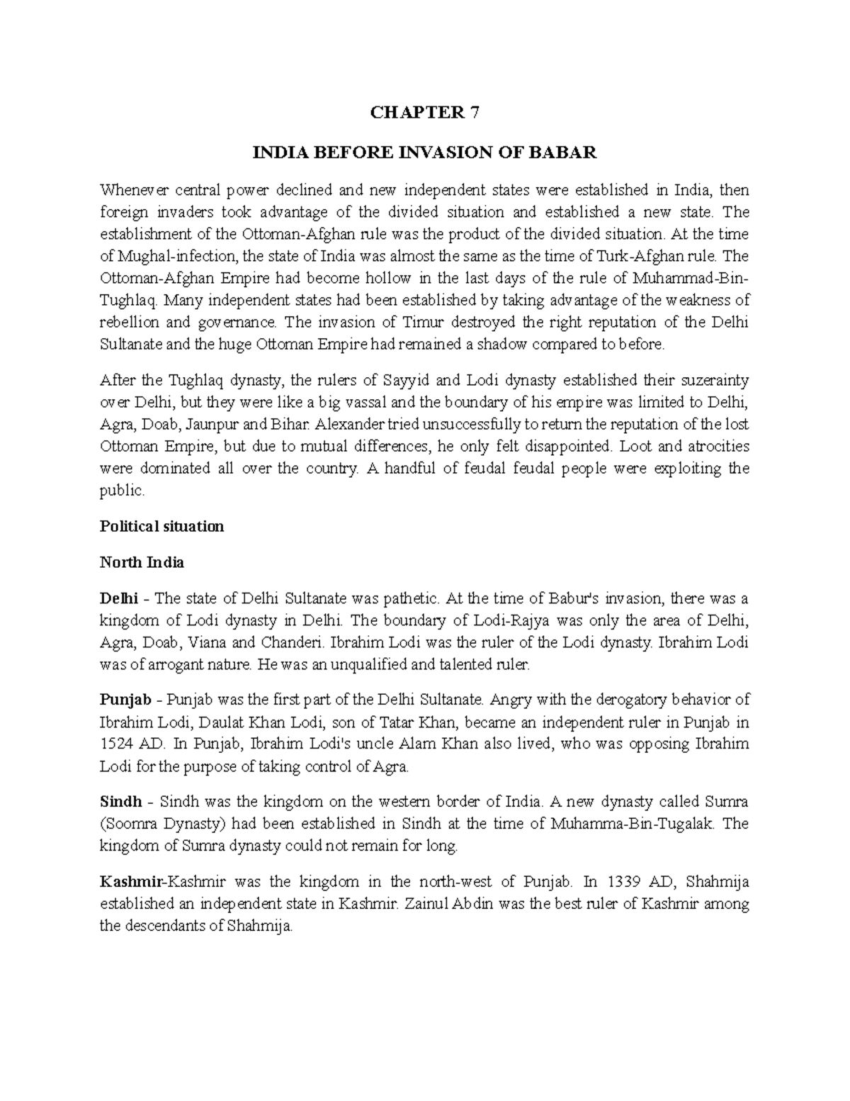 Chapter 7 India Before Invasion OF Babar - CHAPTER 7 INDIA BEFORE INVASION OF BABAR Whenever ...