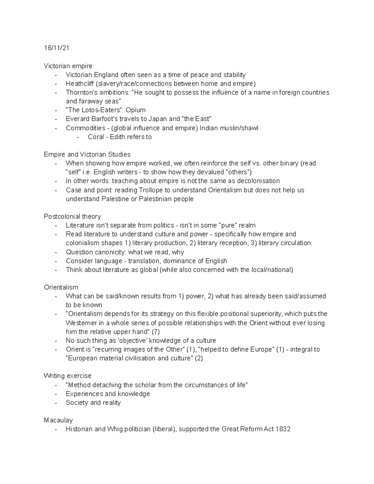 Victorian Literature Class Notes - 16/11/ Victorian empire - Victorian ...