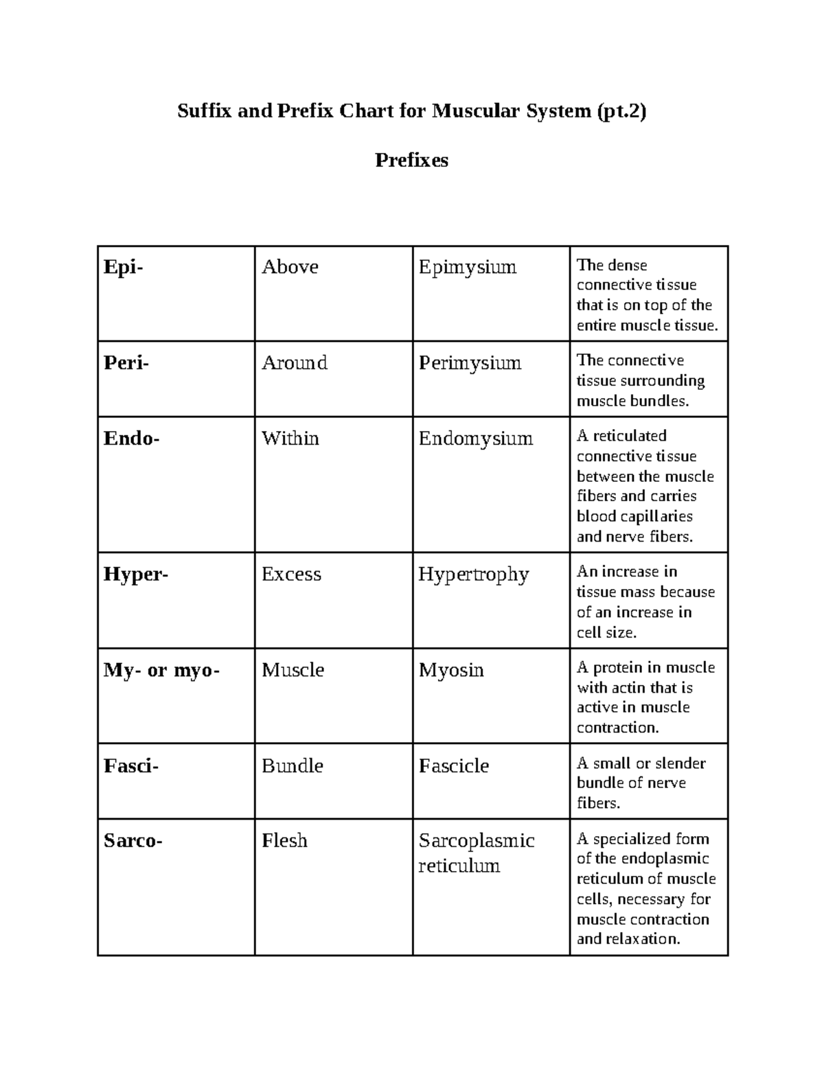 Suffix and Prefix Chart for Muscular System (pt 2) - Suffix and Prefix ...