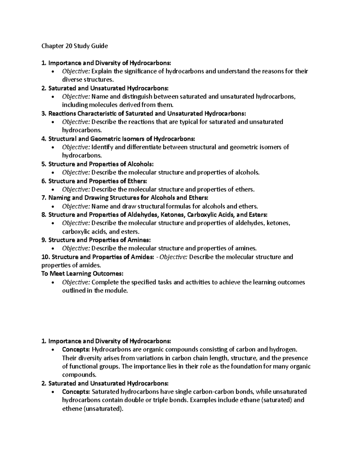 Chapter 20 Study Guide - Chapter 20 Study Guide 1. Importance and Diversity of Hydrocarbons ...