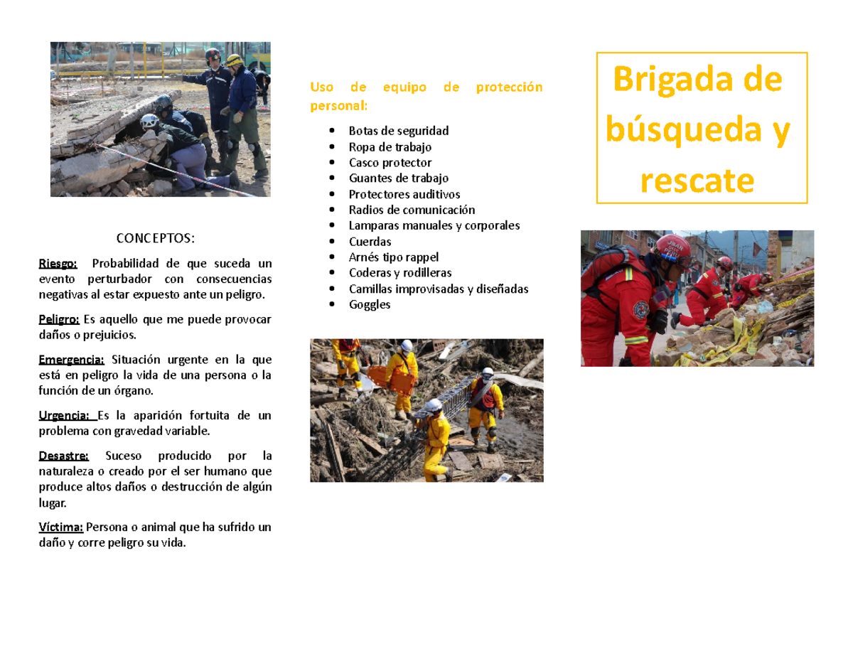 Tripticos brigadas - CONCEPTOS: Riesgo: Probabilidad de que suceda un evento perturbador con ...