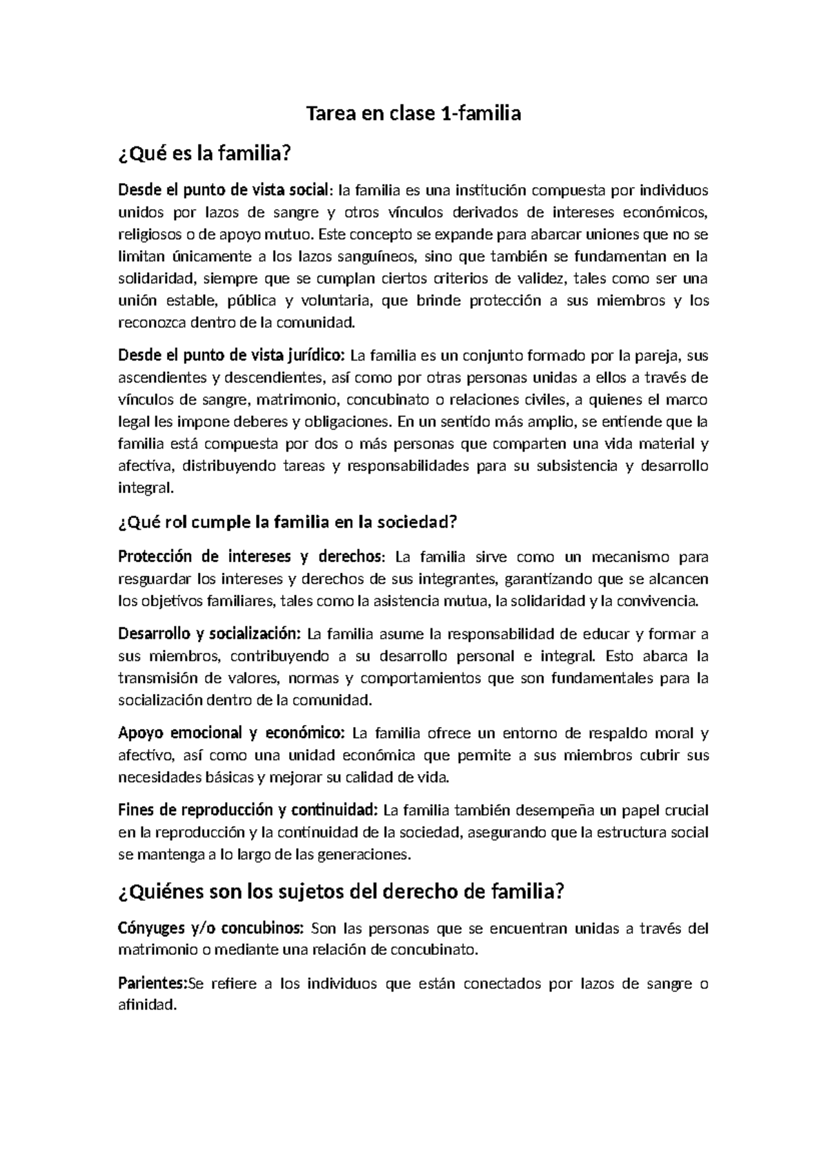 Tarea en clase 1-familia - Tarea en clase 1-familia ¿Qué es la familia ...