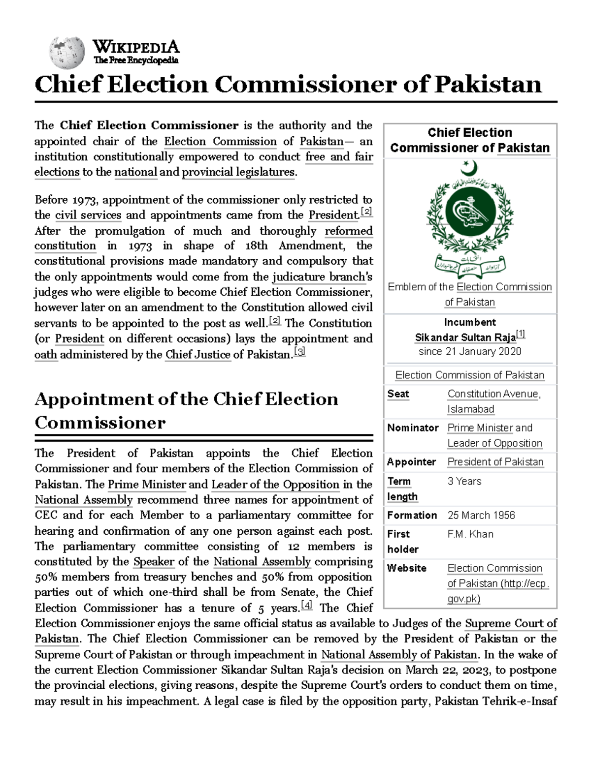 ECP Chairman - ECP chairmen list - Chief Election Commissioner of ...