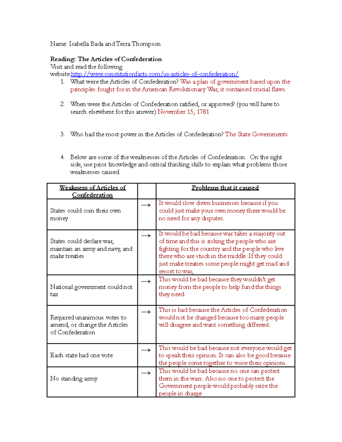 Weakness of Articles - assignment - Name: Isabella Bada and Terra ...