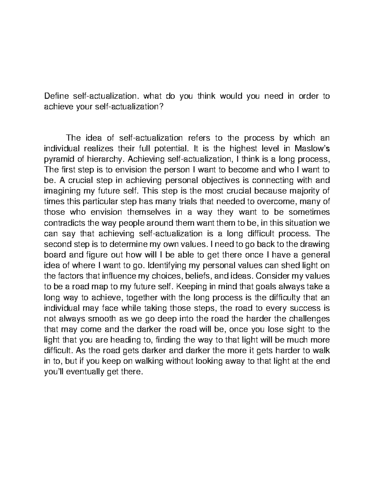 Self-actualization - actualization - Balangi, Rasselle BSPsych 2 ...