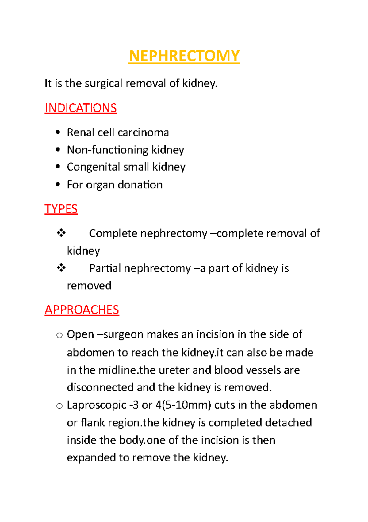 GU System Simple FOR Nurses - NEPHRECTOMY It is the surgical removal of ...