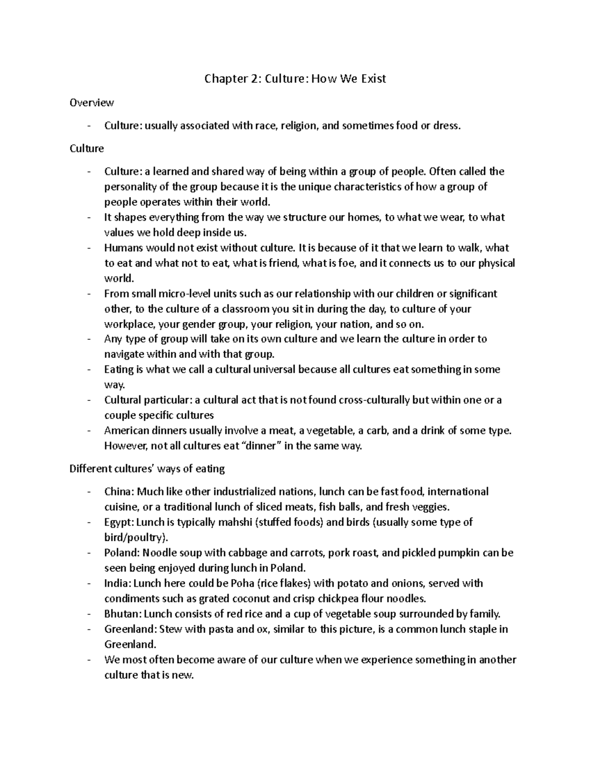 Soci 160 Chapter 2 Notes - Chapter 2: Culture: How We Exist Overview ...