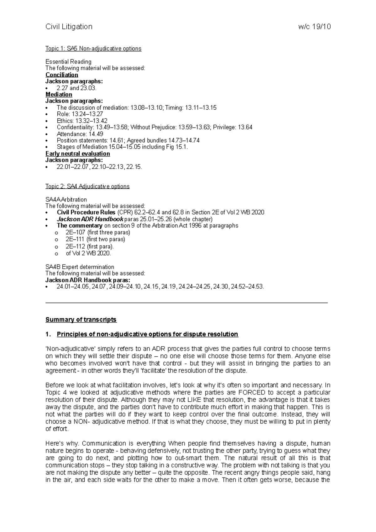 Summary of notes and prep- adjudicative options - Topic 1: SA5 Non ...
