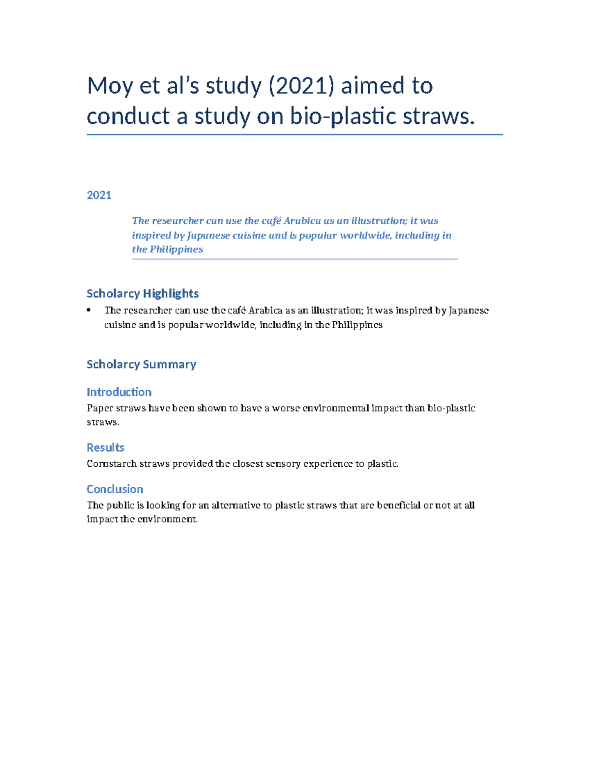 Moy et al s study 2021 aimed to conduct a study on bio plastic straws ... Moy et al s study 2021 aimed to conduct a study on bio plastic straws ...