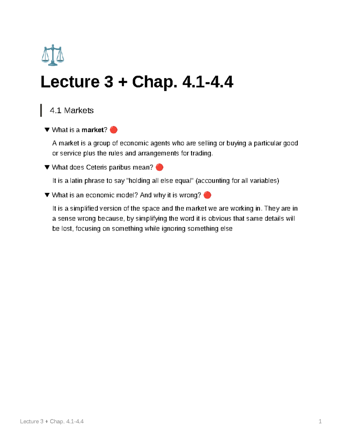 Lecture 3 Chap. 4 - ⚖ Lecture 3 + Chap. 4-4. 4 Markets What is a market? " A market is a group ...
