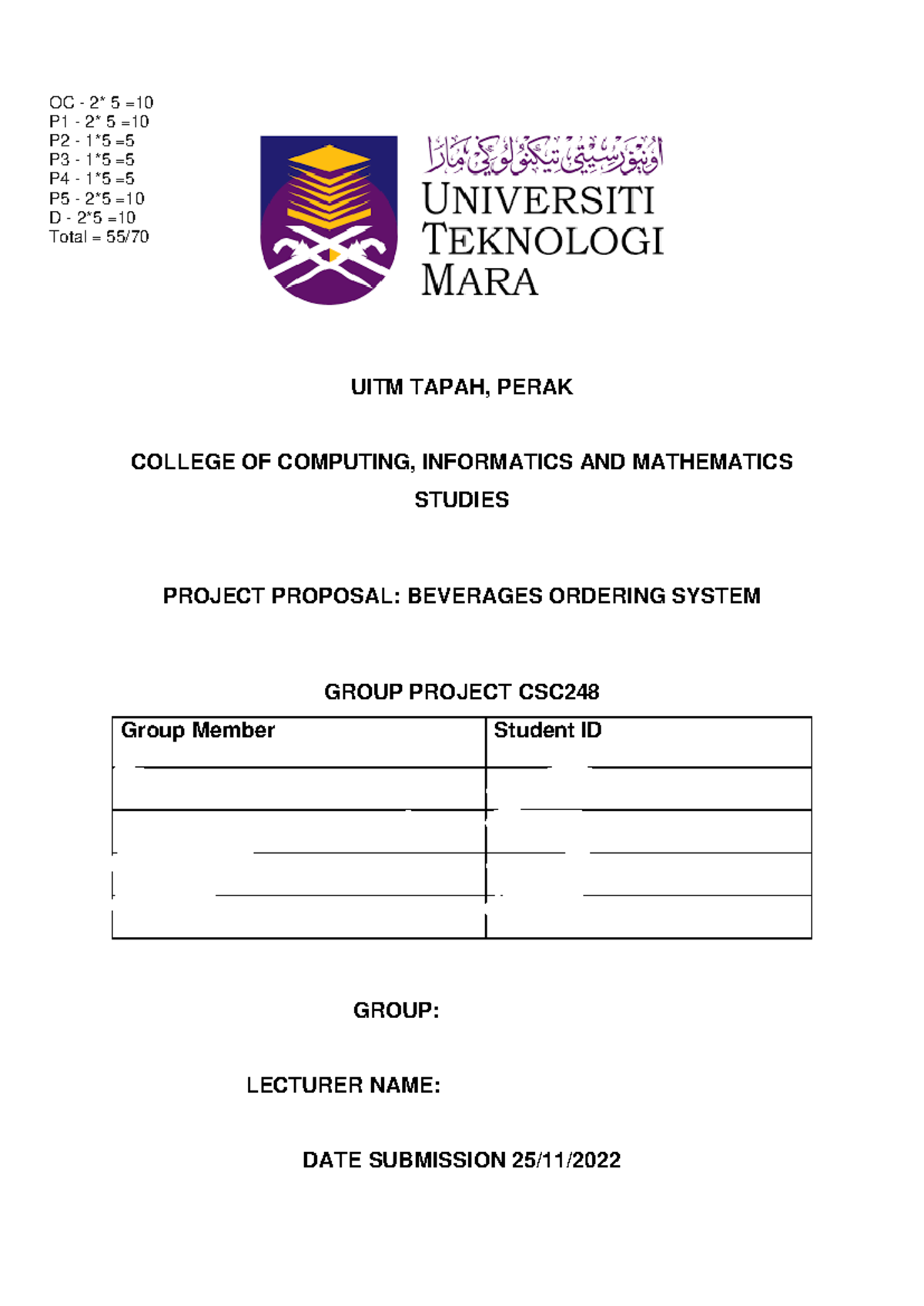 Proposal Group Project CSC248 - UITM TAPAH, PERAK COLLEGE OF COMPUTING ...
