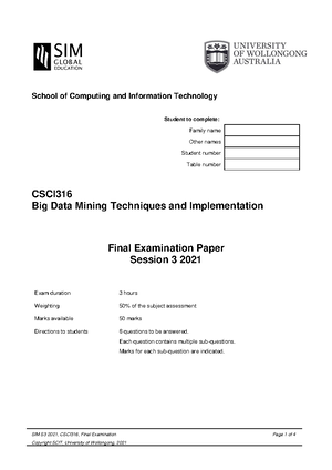 Pandas-cheat-sheet - Cheat sheet for Pandas - CSCI316 - UOW - Studocu