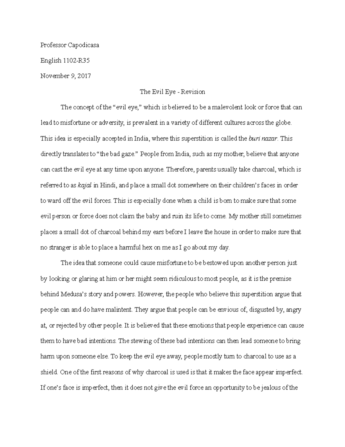 Superstitions - Comp 2 Essay - Professor Capodicasa English 1102-R ...