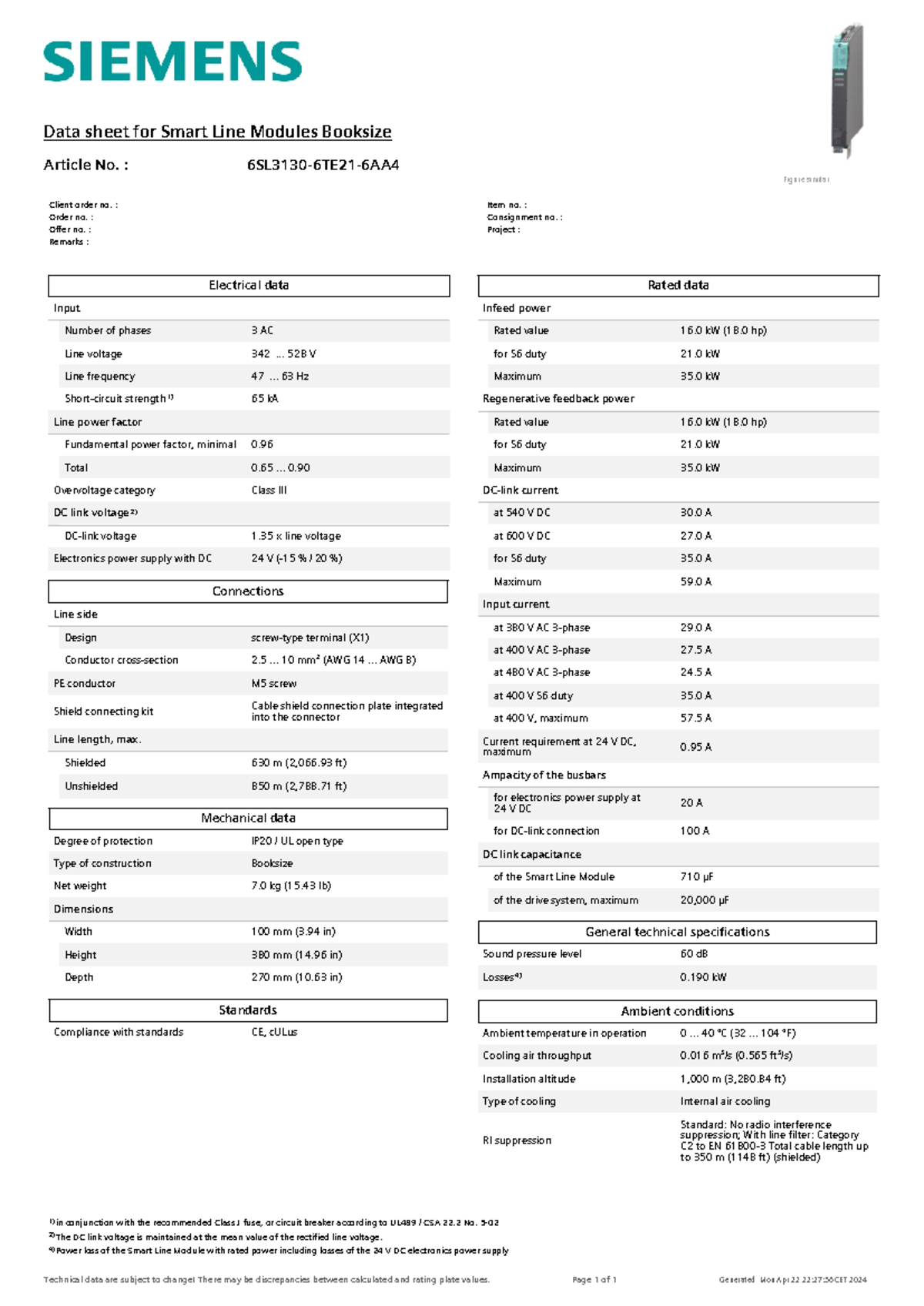 6SL3130-6TE21-6AA4 datasheet en - Data sheet for Smart Line Modules ...