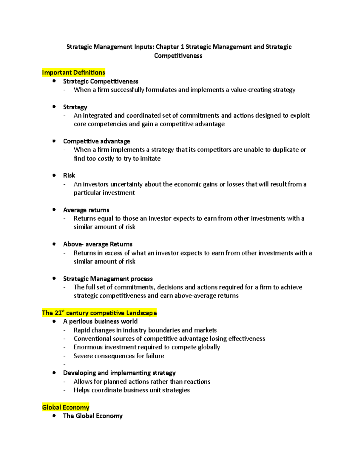 Strategic Management Inputs: Chapter 1 - Studocu