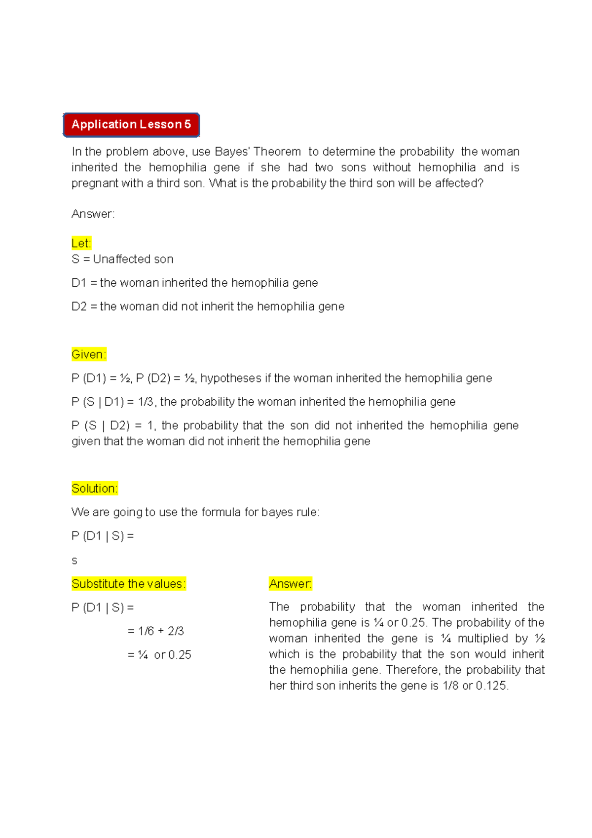 Application sb lesson 5 - Application Lesson 5 In the problem above ...