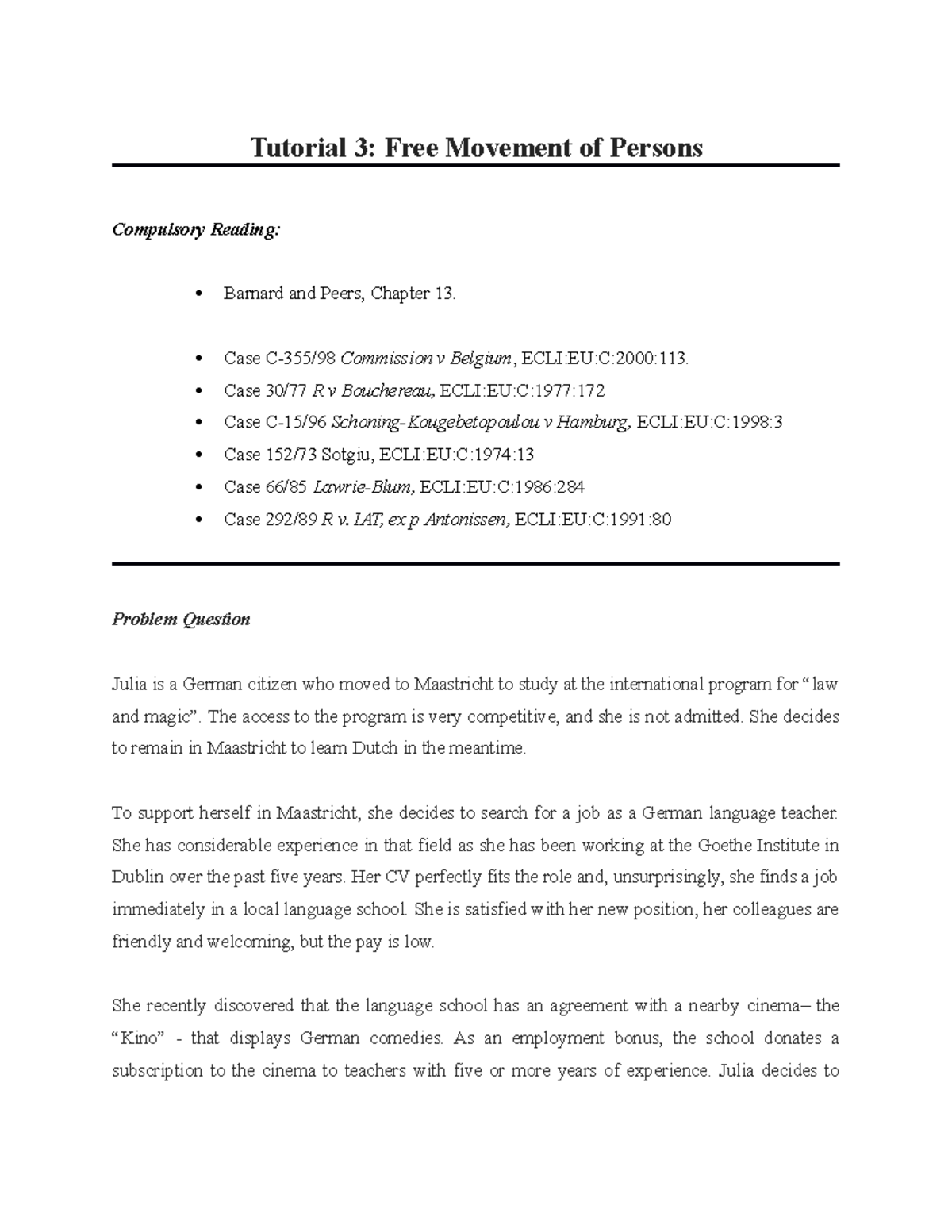 Tutorial 3 - Free Movement of Persons - Tutorial 3: Free Movement of ...