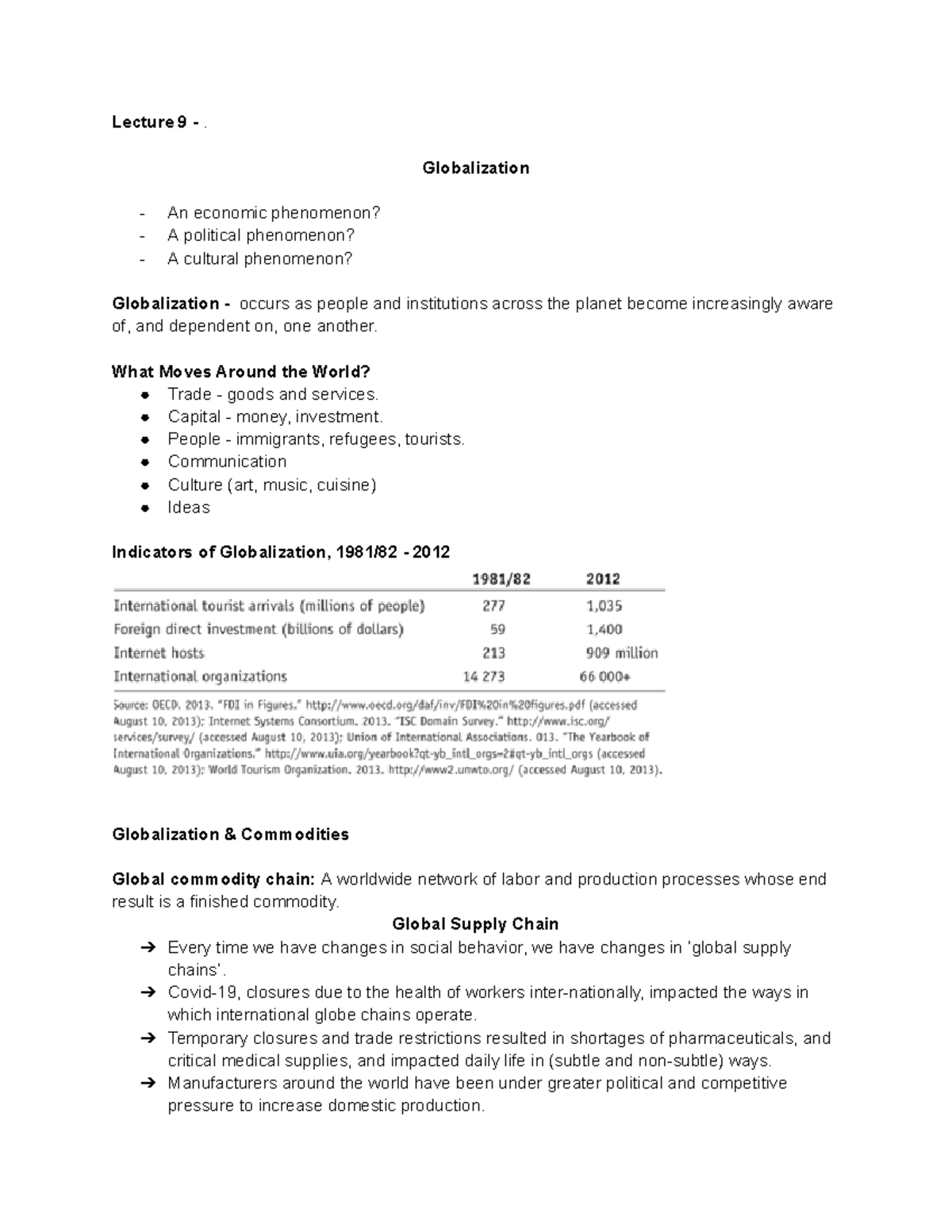 Lecture 9 Soc - Globalization - Lecture 9 -. Globalization An economic ...