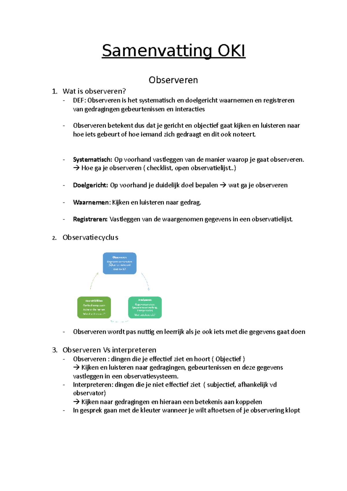 Samenvatting OKI - Kleuteronderwijs oki - Samenvatting OKI Observeren 1 ...
