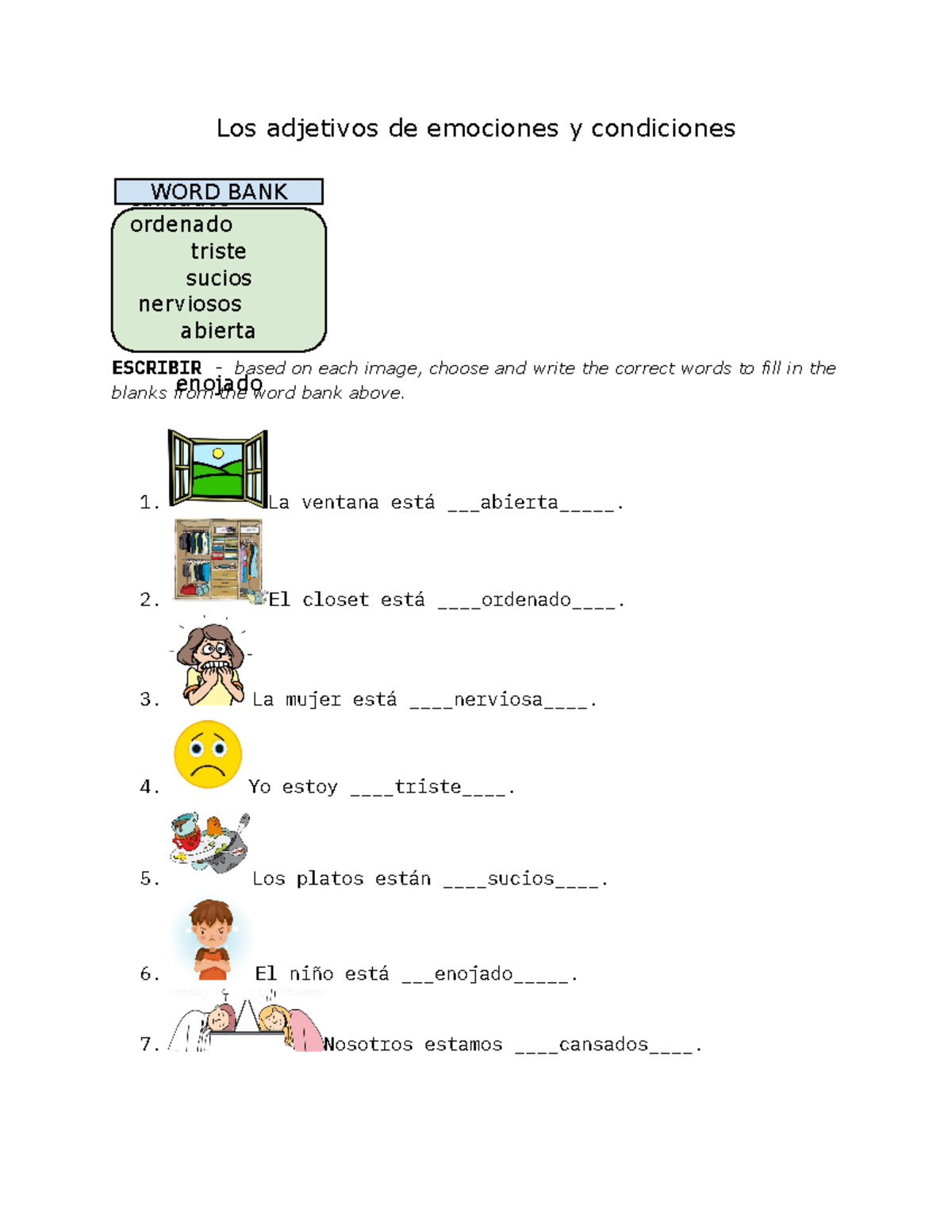 Los adjetivos de emociones y condiciones - Los adjetivos de emociones y ...